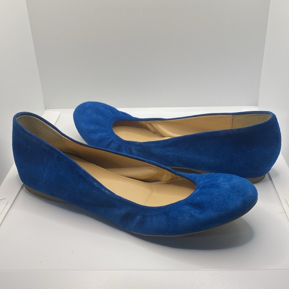 Shoes | Jcrew Sz 7m Blue Suede Leather Hidden Low Wedge Heel Ballet ...